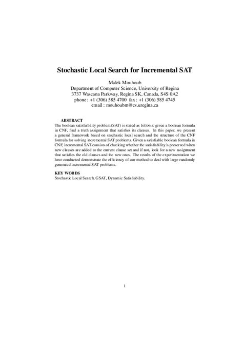 Pdf Stochastic Local Search For Incremental Sat
