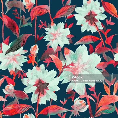 꽃이 만발합니다 수채화 꽃 원활한 패턴 줄기와 단풍이 있는 손으로 그린 싹 빈티지 스타일의 여름 식물 장식품 0명에 대한 스톡 벡터 아트 및 기타 이미지 Istock