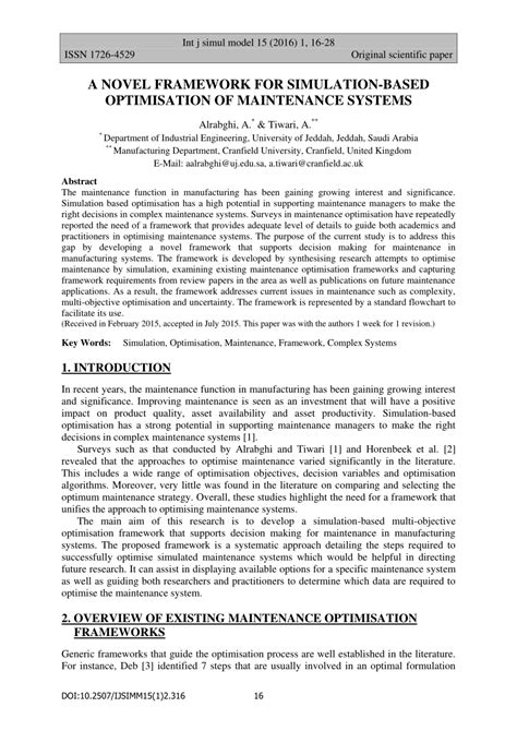 Pdf A Novel Framework For Simulation Based Optimisation Of