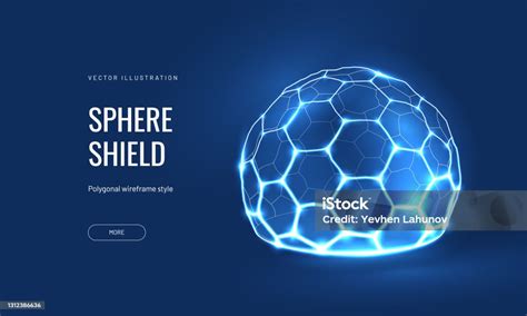 블루 배경에 에너지 쉴드 기하학적 육각 벡터 그림 추상적인 빛나는 스타일로 보호를 위한 기하학적 반투명 쉴드 미래지향적 반구형 텐트에 대한 스톡 벡터 아트 및 기타 이미지