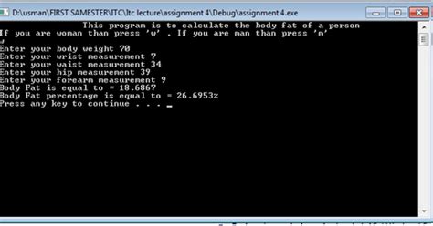 C Code To Calculate Body Fat Of A Person Logic Explained