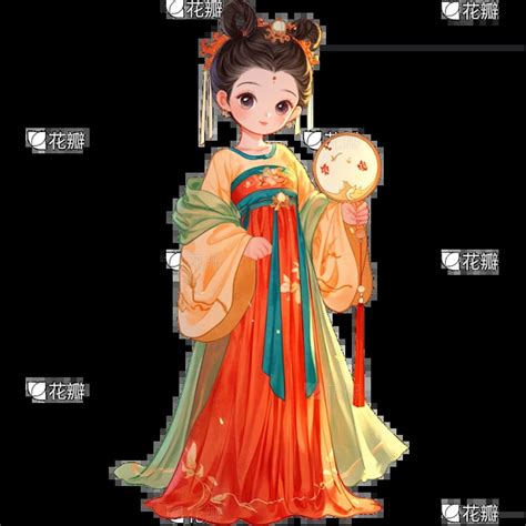 服饰系列卡通可爱风q版穿汉服女生素材 花瓣网