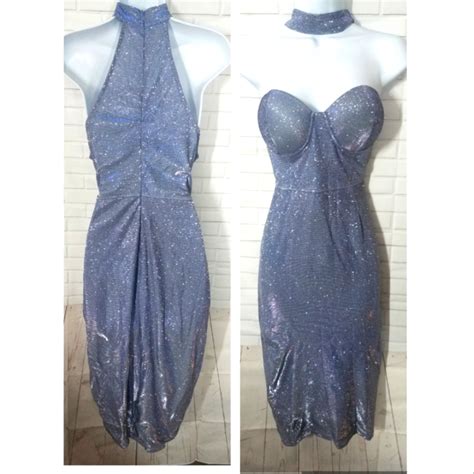 Ice Blue Glitter Sparkle Cocktail Party Dress Gem