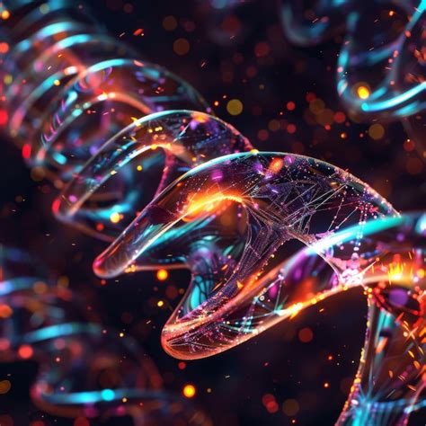 Abstract Glowing Dna Helix With Vibrant Colors And Particles Premium
