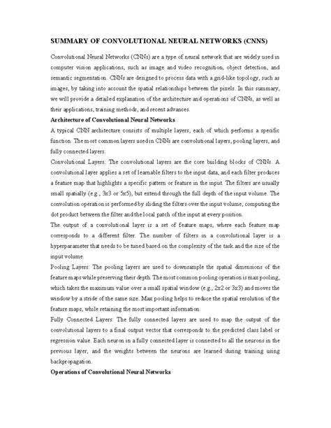 Summary Of Convolutional Neural Networks Cnns Summary Of Convolutional Neural Networks Cnns