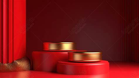 황금색 액센트가 있는 멋진 빨간색 연단 제품 디스플레이 상업 디자인 배경의 3d 렌더링 연단 배경 금색 배경 황금색 배경 이미지 Hd 연단 금색 황금색 배경