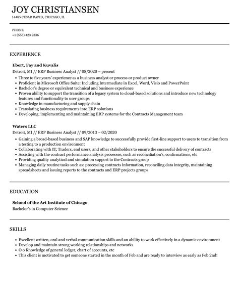 Erp Business Analyst Resume Samples Velvet Jobs