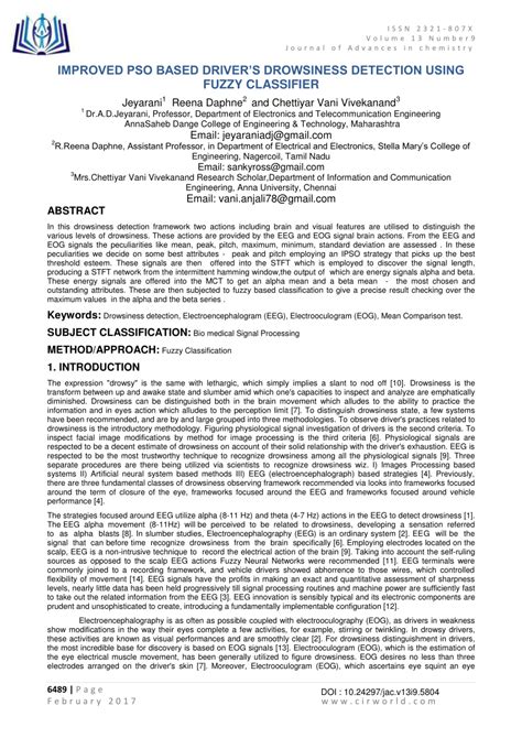 Pdf Improved Pso Based Drivers Drowsiness Detection Using Fuzzy