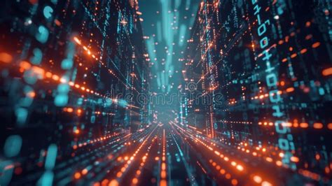 Big Data Flowing Through Digital Cyberspace Tunnel Visualization Stock