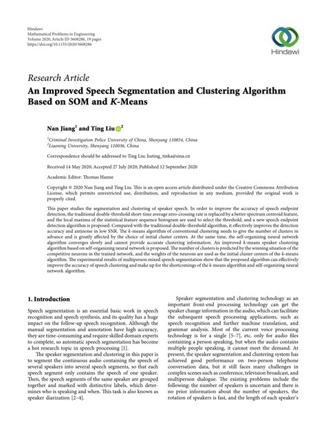 Pdf An Improved Speech Segmentation And Clustering Algorithm Based On Som And K Means
