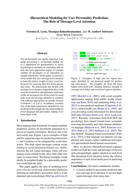 Pdf Hierarchical Modeling For User Personality Prediction The Role Of Message Level Attention