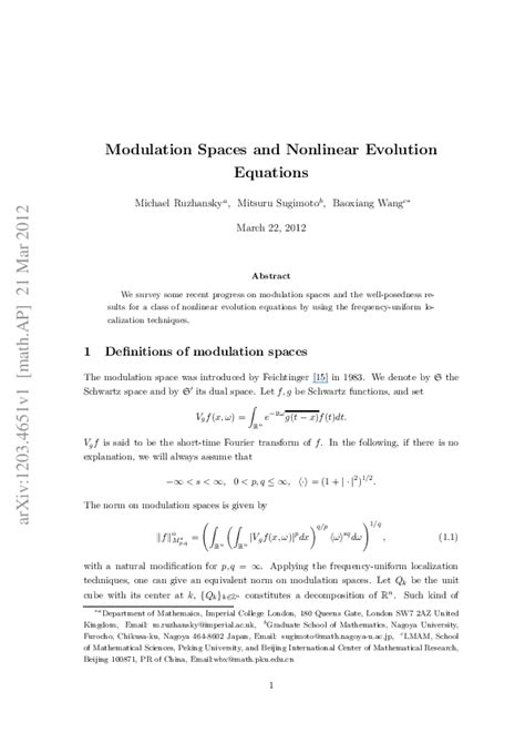 Pdf Modulation Spaces And Nonlinear Evolution Equations Michael