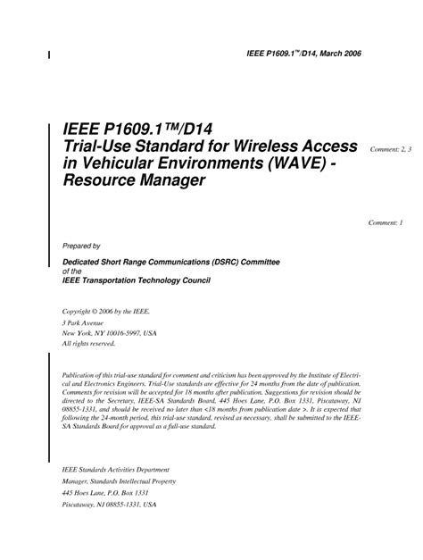 P1609 1 D14 Unapproved IEEE Draft Standard For Wireless Access In Vehicular Environments