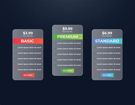 Modern Glass Morphism Web Pricing Table Comparison Chart Ui Design