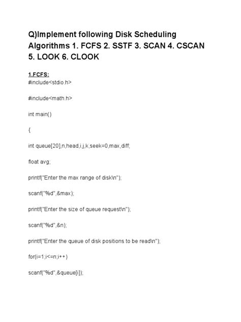 Q Implement Following Disk Scheduling Algorithms 1 Fcfs 2 Sstf 3