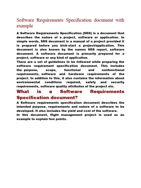 Software Requirements Specification Document With Example Pdf