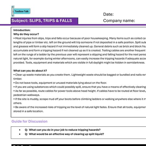 Toolbox Talk Slips Trips Falls PDF Digital Download Etsy