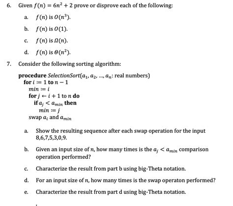 solved 6 given f n 6n2 2 prove or disprove each of the