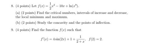 solved 8 4 points let f x 21x2−10x ln x9 a 2
