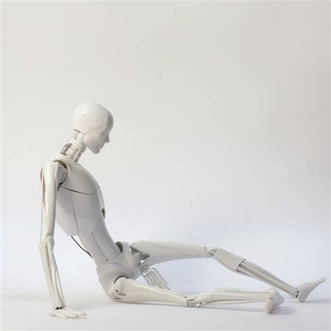 Artistic Pose Of A White Articulated Human Figure Sitting On A Plain Background Premium Ai