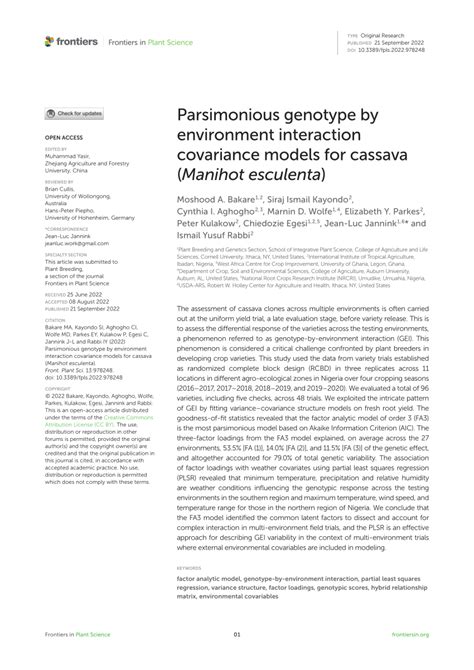 Pdf Parsimonious Genotype By Environment Interaction Covariance