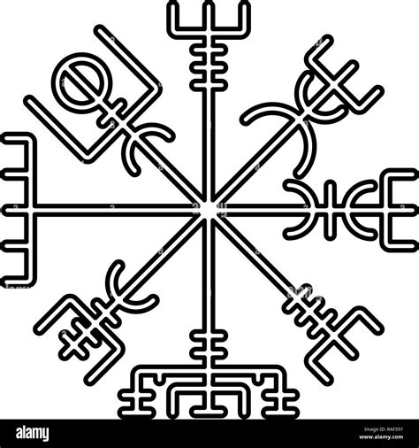 Vegvisir Runic Compass Galdrastav Navigation Compass Symbol Icon Black Color Vector I Flat Style