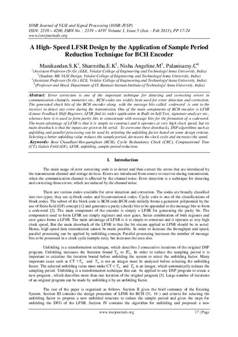 Pdf A High Speed Lfsr Design By The Application Of Sample Period Reduction Technique For Bch