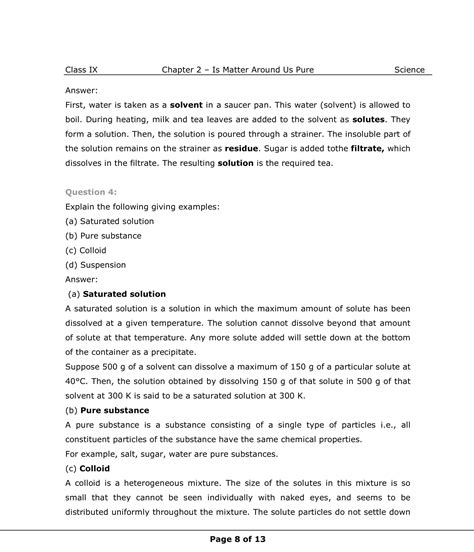 Class Th Science S Matter Around Us Pure NCERT Solution CBSE