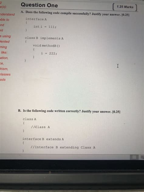 solved question one a does the following code compile