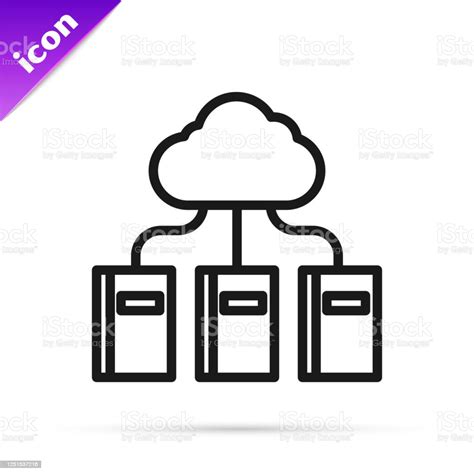 흰색 배경에 격리 된 검은 줄 클라우드 또는 온라인 라이브러리 아이콘 인터넷 교육 또는 원격 교육 벡터 일러스트레이션 개념에