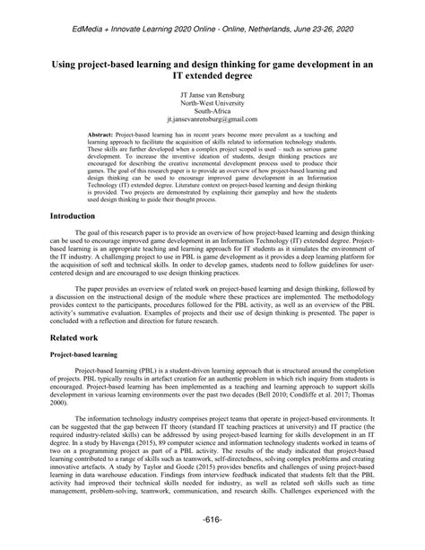 Pdf Using Project Based Learning And Design Thinking For Game