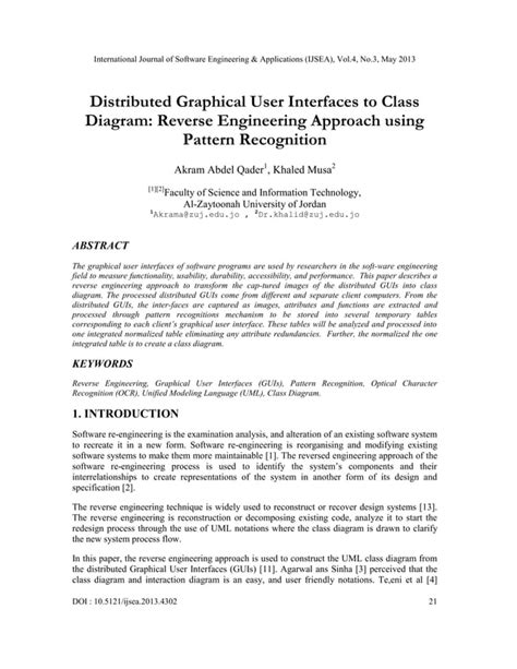 Distributed Graphical User Interfaces To Class Diagram Reverse Engineering Approach Using