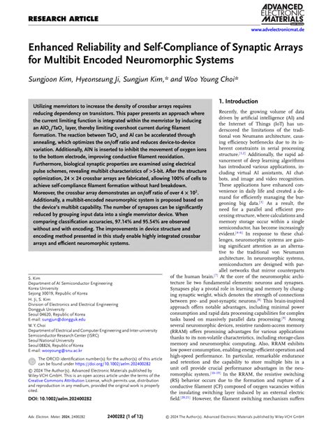 Pdf Enhanced Reliability And Self‐compliance Of Synaptic Arrays For Multibit Encoded