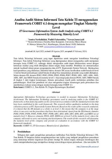 Pdf It Governance Information System Audit Analysis Using Cobit 4 1