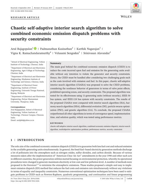 Pdf Chaotic Self‐adaptive Interior Search Algorithm To Solve Combined Economic Emission