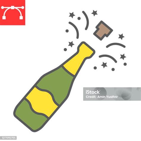 샴페인 병 터지는 색상 라인 아이콘 메리 크리스마스와 음료 알코올 사인 벡터 그래픽 편집 스트로크 채워진 윤곽선 아이콘 Eps 10 0명에 대한 스톡 벡터 아트 및 기타