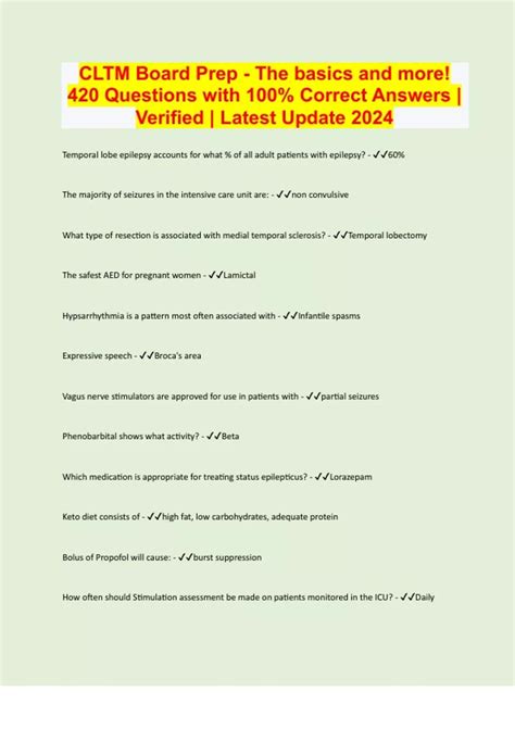 Cltm Board Prep The Basics And More 420 Questions With 100 Correct Answers Verified
