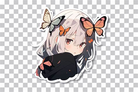 Cute Anime Girl With Butterflies Sticker Anime Sticker Download
