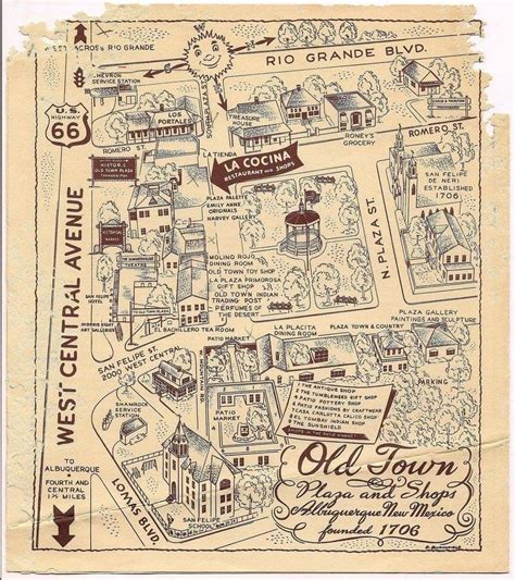 1950s Map Of Old Town Albuquerque New Mexico 💛 Albuquerque Map