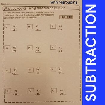 Two Digit Subtraction With Regrouping By The Educator Generator