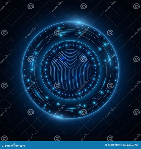 Fingerprint Verification With Glowing Sci Fi Hud For User Interface Biometrics Check Storage
