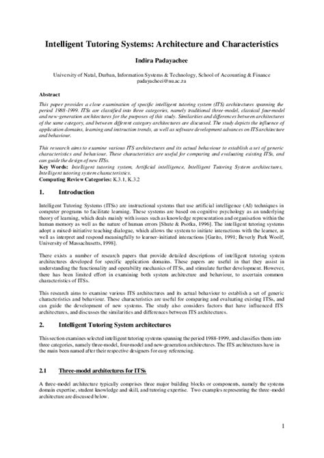 Pdf Intelligent Tutoring Systems Architecture And Characteristics