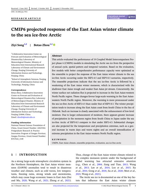Pdf Cmip6 Projected Response Of The East Asian Winter Climate To The Sea Ice Free Arctic