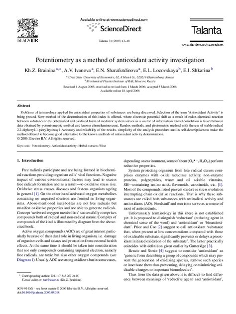 Pdf Potentiometry As A Method Of Antioxidant Activity Investigation