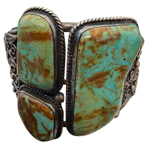 Substantial William Singer Navajo Sterling Silver Royston Turquois Cuff