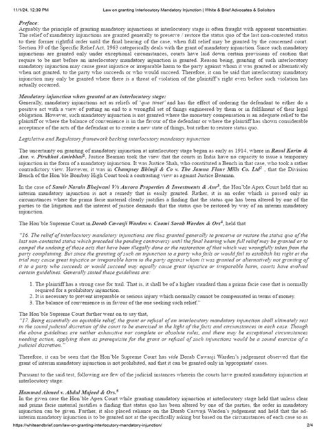 Law On Granting Interlocutory Mandatory Injunction Pdf Injunction