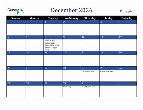 December 2026 Philippines Holiday Calendar