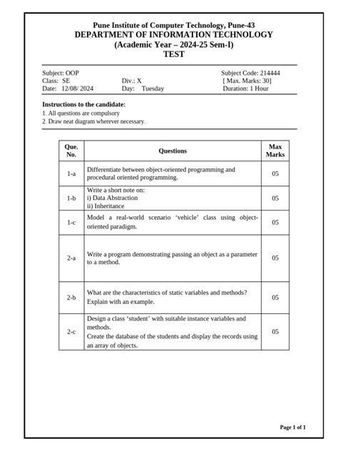 Oop Question Paper Pdf