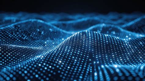 Abstract Digital Landscape With Glowing Blue Dots Creating A Wave Like Pattern Stock