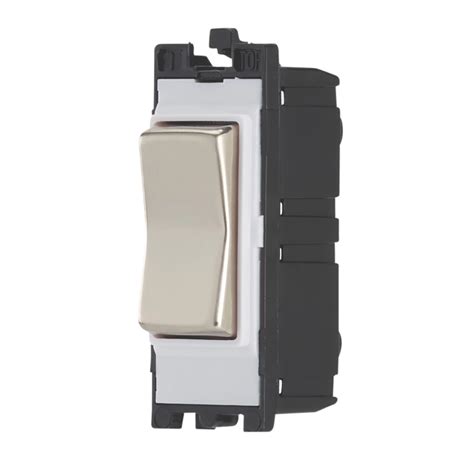 Contactum Decorative 10AX 2 Way Grid Retractive Switch Module Press Off Centre Brushed Steel